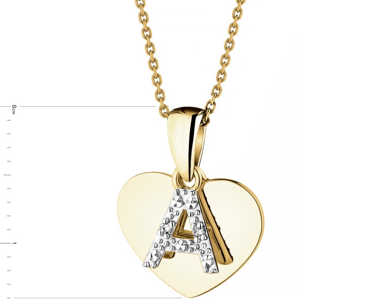 Zawieszka z żółtego złota z diamentami- serce, litera A - 0,006 ct - próba 375 - Nr wzoru 220. ...