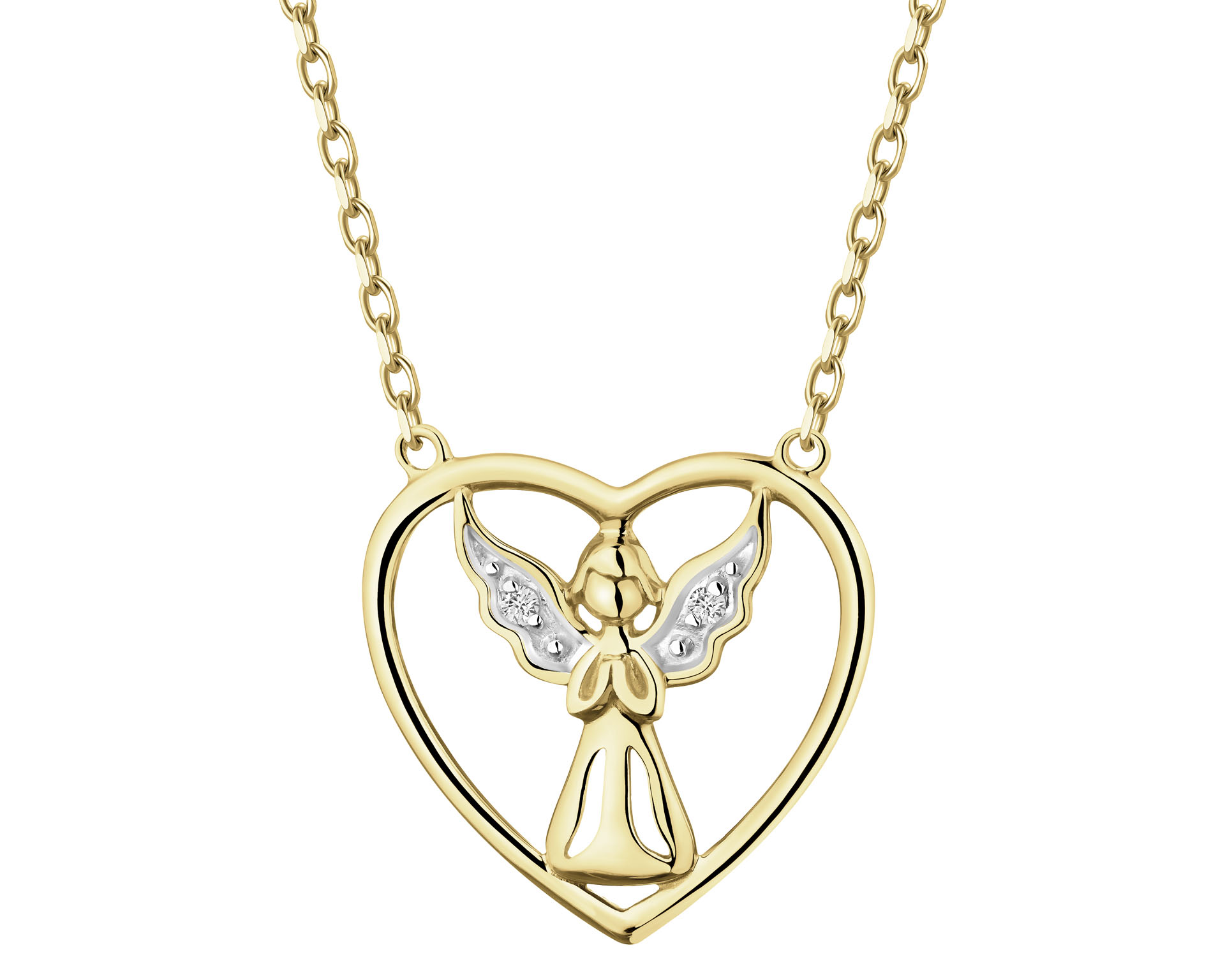 Naszyjnik z żółtego złota z diamentami - aniołek, serce - 0,006 ct - próba 375 - Nr wzoru 101. ...